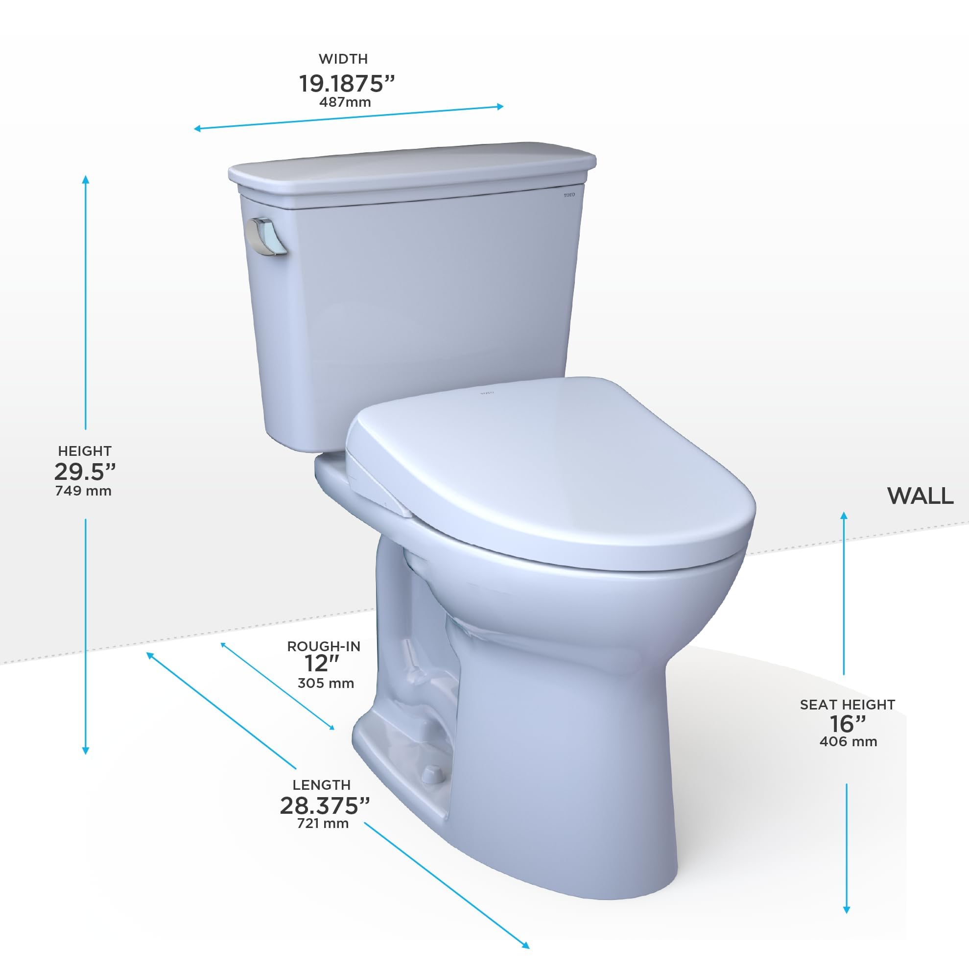 TOTO Drake Transitional WASHLET+ Two-Piece Elongated 1.28 GPF Universal Height TORNADO FLUSH Toilet with S7A Contemporary Bidet Seat, Cotton White - MW7864736CEFG#01