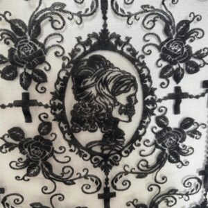 55 Inch Lace Fabric Soft Black Skull Lace Fabric Cross Tulle Fabric Floral Lace Fabric for DIY Dress Top Dress Sew,Party Overlay,Curtains,Tablecloth,Halloween Decor (Black (2 Yard))