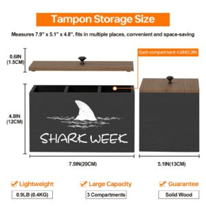 Tampon Holder For Bathroom, Tampon Storage Container,Feminine Product Organizer,Removable Organizer，Shark Week Wood Box With Lid, Tampon Organizer，Christmas Gifts for Mom and Female Friends (Black)