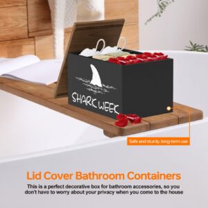 Tampon Holder For Bathroom, Tampon Storage Container,Feminine Product Organizer,Removable Organizer，Shark Week Wood Box With Lid, Tampon Organizer，Christmas Gifts for Mom and Female Friends (Black)