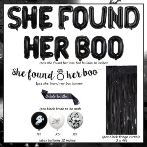 Halloween Bachelorette Party Decoration, She Found Her Boo Banner Bride to Be Sash Black Fringe Curtain Black White Balloons Bat Diamond Ring Foil Balloon for Bridal Shower Hen Party Decor