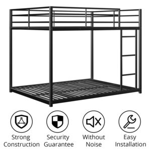 INCLAKE Full Over Full Bunk Bed, Heavy Duty Metal Bunk Bed Frame with Built-in Ladder and Safety Guard Rail, Low Bunk Bed for Teens Adults, Noisy Free & No Box Spring Needed, Black