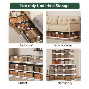 Closet Organizer Under Bed Storage with Wheels-6.1''High Folding Storage Boxes Storage Containers with Lids Stackable Closet Organizers and Storage Bi-directional Door (2 Pack)