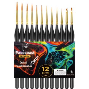 detail paint brushes set, 12pc miniature brushes for fine detailing & art painting, small tiny paint brush perfect for acrylic, citadel, paint by number, figurine, craft, models, warhammer 40k (black)