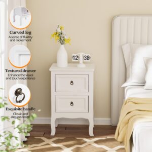 VINGLI White Nightstands Set of 2, Tool-Free Setup Nightstand, 2 Drawer Night Stands for Bedrooms, Easy & Quick Install Small Bedside Tables, Girls Nightstand, Side Table, End Table for Small Spaces