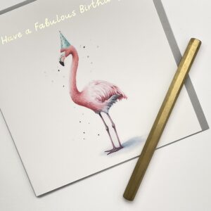 Old English Co. Fabulous Flamingo Birthday Card for Her - Fun Flamingo Party Hat Birthday Card for Mum, Dad, Daughter, Son - Gold Foil Birthday Card for Women and Men | Blank Inside with Envelope