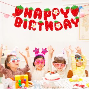 MEETINGU Strawberry Happy Birthday Banner, Strawberry Themed Birthday Party Decoration, Berry Sweet Girl Party Decoration