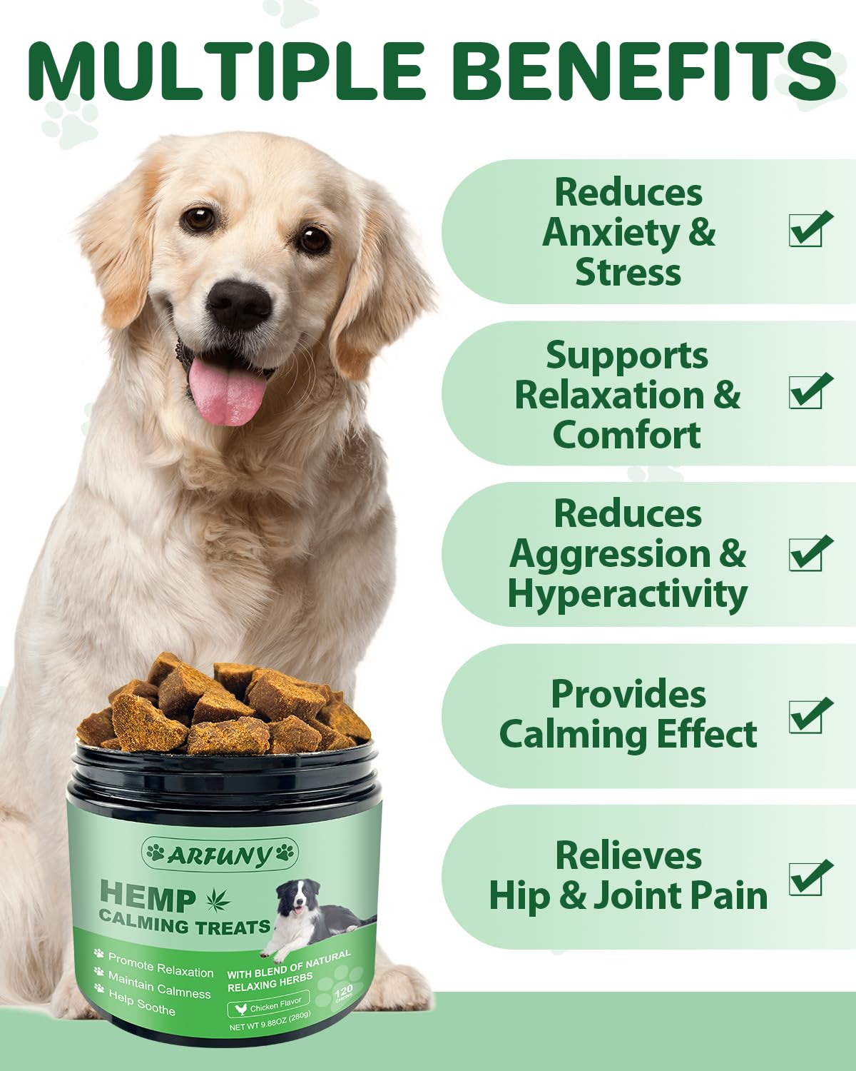 Hemp Calming Chews for Dogs - Dog Calming Treats - Dog Calming Chews - with Valerian Root, Melatonin - Calming Treats for Dogs - Helps with Thunder, Fireworks, Travelling - 120 Chews, Chicken Flavor