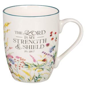 christian art gifts inspirational ceramic coffee & tea scripture mug for women: lord is my strength encouraging bible verse psalm, cute microwave & dishwasher safe cup, white multicolor floral, 12 oz.