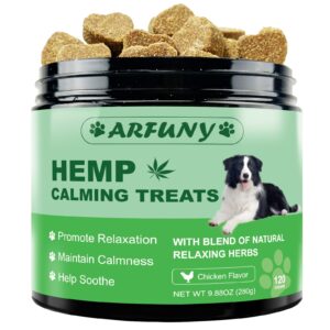 hemp calming chews for dogs - dog calming treats - dog calming chews - with valerian root, melatonin - calming treats for dogs - helps with thunder, fireworks, travelling - 120 chews, chicken flavor