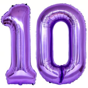 number 10 purple balloons 40 inch giant purple 10 number foil helium balloons for 10th purple birthday party supplies 10th anniversary events decorations