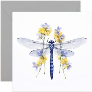 old english co. dragonfly card for birthday - painted botanical wildlife card - birthday dragonfly greeting card for daughter, sister, mum, nan - birthday card for her | blank inside with envelope