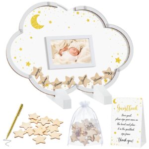 kosiz large baby shower guest book alternatives baby shower decorations with wooden hearts for 60 guests baby shower sign picture frame pregnancy keepsake for soon to be moms(cloud)