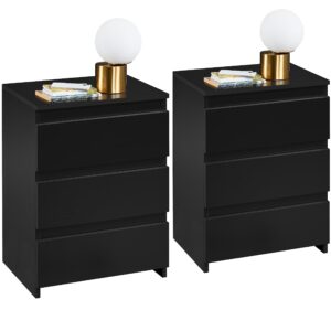 yaheetech wood nightstands set of 2, bedside tables with 3 drawers, cabinet units accent tables with storage space for bedroom/small space, black