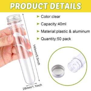 50 Pcs Test Tubes 40 ml Plastic Test Tubes with Screw Lids 1.1 x 5.5 Inch/ 28 x 140 mm Clear Candy Tubes Vials Storage Tubes Container for Sample Powder Seed Bead Gift Science Party (Silver)