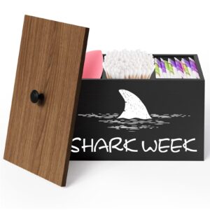 tampon holder for bathroom, tampon storage container,feminine product organizer,removable organizer，shark week wood box with lid, tampon organizer，christmas gifts for mom and female friends (black)