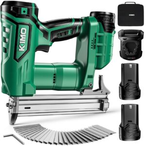 kimo 18 gauge cordless brad nailer battery powered w/2x2.0 batteries & charger, 5000pcs nails, 2 modes with single & contact firing