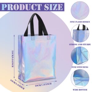 Sadnyy 48 Pack Reusable Gift Bags with Handles Iridescent Gift Bags Bulk Metallic Goodie Bag Tote Bags Wedding(Holographic)