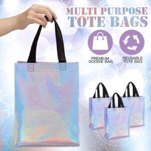 Sadnyy 48 Pack Reusable Gift Bags with Handles Iridescent Gift Bags Bulk Metallic Goodie Bag Tote Bags Wedding(Holographic)