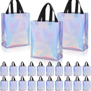 sadnyy 48 pack reusable gift bags with handles iridescent gift bags bulk metallic goodie bag tote bags wedding(holographic)