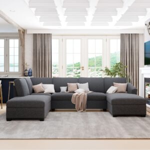 modern large u-shape sectional sofa, double extra wide chaise lounge couch