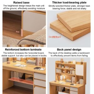 Modern Desk with Storage Drawers,Wood Computer Desk with Shelves,Sturdy Writing Desk Table with Bookshelf, Home Office Desk with Drawers for Study/Workstation(120x45x164cm(47x18x64in), B)