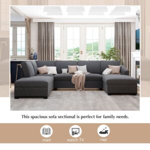 Modern Large U-Shape Sectional Sofa, Double Extra Wide Chaise Lounge Couch