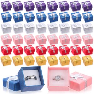 72 pcs ring gift box 1.6 x 1.6 x 1.1 inches hard cardboard jewelry boxes with ribbon bow small ring box gift cases for earring packaging necklace bangle bracelets weddings (modern color)