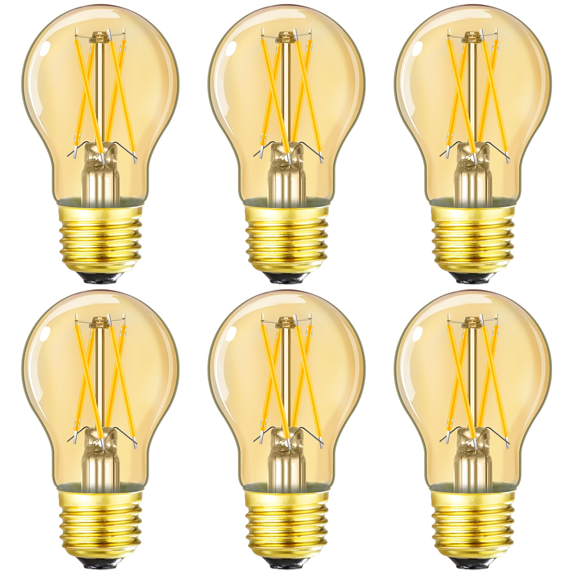 LEOOLS Dimmable E26 Amber led Bulb 6W Equal 60 watt Vintage LED Edison Bulb AC120V 2700K A15 LED Bulb for Ceiling Fan Light Bulbs,Refrigerator Light Bulb 600LM 6Pack