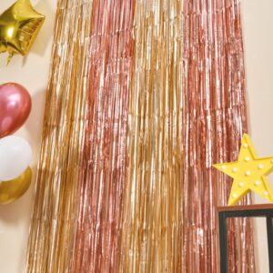 LOLStar 2 Pack Rose Gold Birthday Decorations, 3.3x6.6ft Pink and Gold Foil Fringe Curtains, Tinsel Streamers Backdrop Photo Booth Props for Bridal Shower Ballerina Valentine's Party Decor