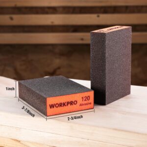 WORKPRO Sanding Sponge, 8 Pack Wet and Dry Dual-use Sanding Block, 60/80/120/220 Grit Assortment, Reusable Sandpaper Block for Wood, Metal, and Drywall