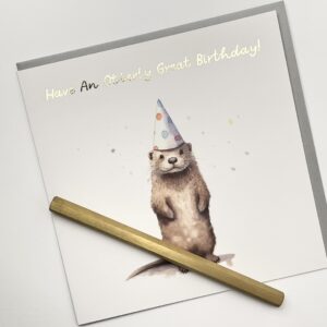 Old English Co. Otterly Great Birthday Card for Her - Fun Otter Party Hat Birthday Card for Mum, Dad, Daughter, Son - Gold Foil Birthday Card for Women and Men | Blank Inside with Envelope