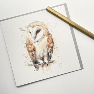 Old English Co. Watercolour Barn Owl Greeting Card for Birthday - Cute Birthday Card for Mum, Nan, Her - Wildlife Art Card for Thinking of You, Thank You, Just Because | Blank Inside Envelope