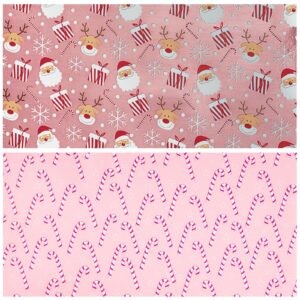 LeZakaa Reversible Christmas Wrapping Paper Roll - Metallic Foil with Santa Claus & Candy Cane in Pink - 17 inches x 32.8 Feet (46.45 sq.ft.)