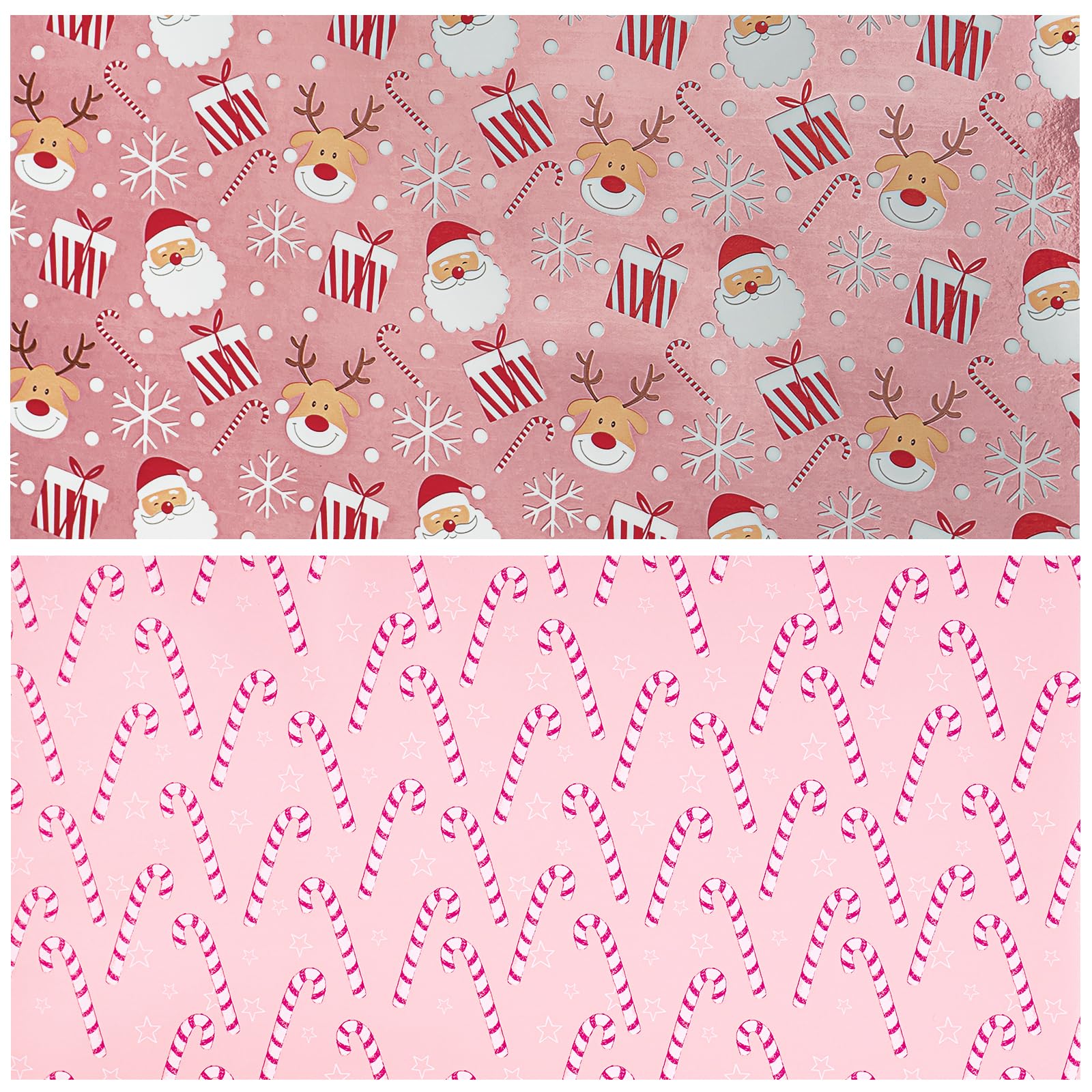 LeZakaa Reversible Christmas Wrapping Paper Roll - Metallic Foil with Santa Claus & Candy Cane in Pink - 17 inches x 32.8 Feet (46.45 sq.ft.)