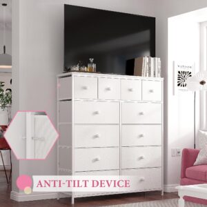 EnHomee White Dresser for Bedroom with 12 Drawers Dressers & Chest of Drawers with Wood Top, Metal Frame,Tall Dressers for Girls Bedroom,Living Room,Hallway,Closet