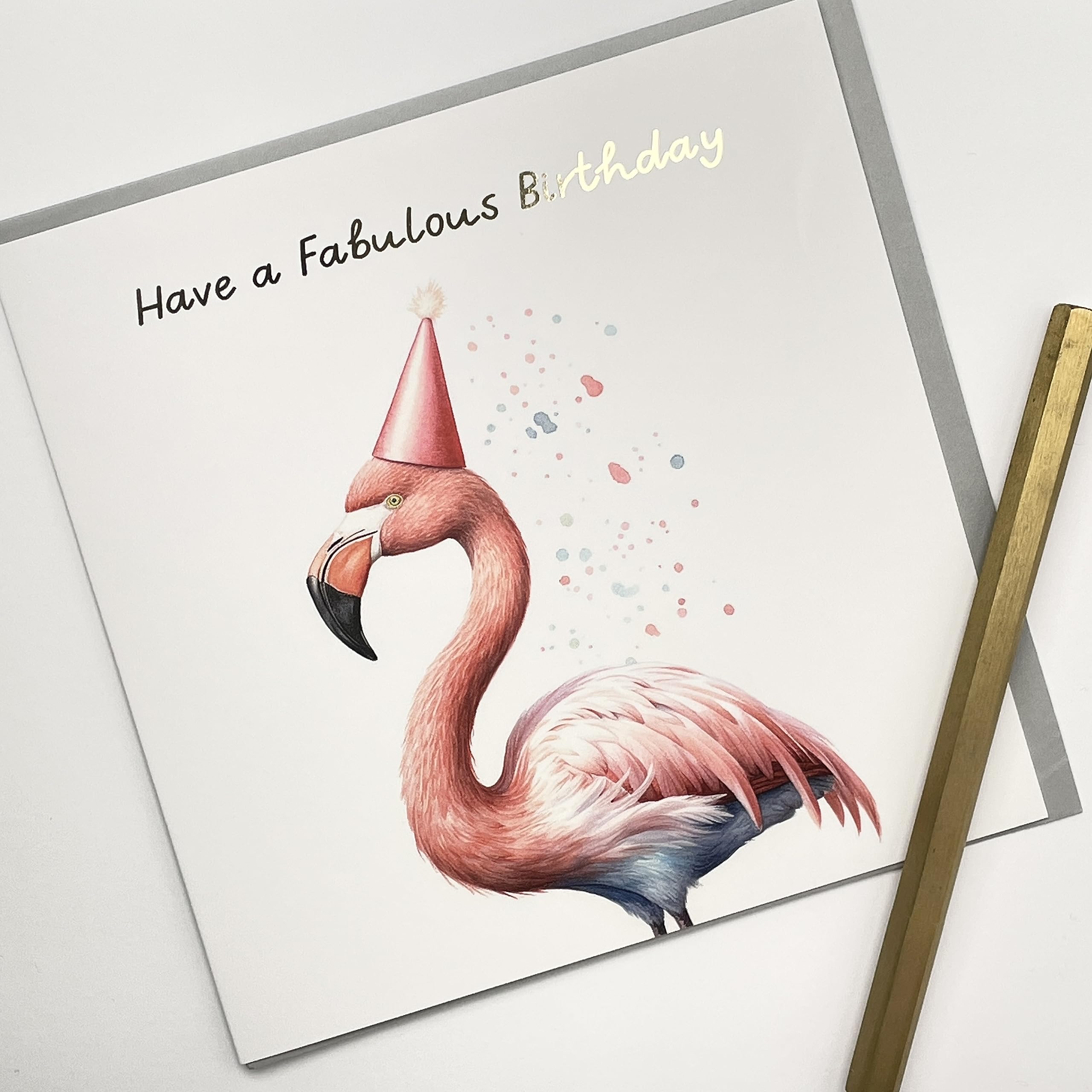 Old English Co. Have A Fabulous Birthday Card for Her - Pink Flamingo Party Hat Birthday Card for Mum, Sister, Daughter, Nan - Gold Foil Birthday Card for Women | Blank Inside with Envelope