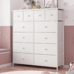 enhomee white dresser for bedroom with 12 drawers dressers & chest of drawers with wood top, metal frame,tall dressers for girls bedroom,living room,hallway,closet