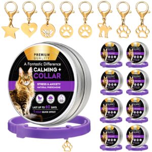 silkfly 8 pcs calming collar for cats adjustable cat calming collar with 8 pendant calming pheromone collar for cat pheromone kittens behavior and calming collar relieve anxiety stress for kitten cat