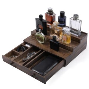 boulphia cologne organizer for men, 3-tier cologne stand with drawer and hidden compartment, wooden cologne shelf for perfume display holder, great gifts for men, vintage