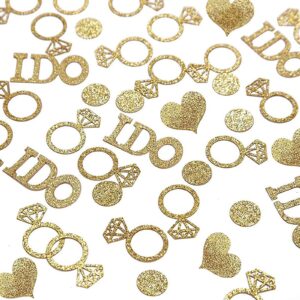 gold wedding table confetti, bridal shower decorations bride to be confetti glittering diamond ring i do engagement party table scatter, 100pcs