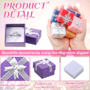 72 Pcs Ring Gift Box 1.6 x 1.6 x 1.1 Inches Hard Cardboard Jewelry Boxes with Ribbon Bow Small Ring Box Gift Cases for Earring Packaging Necklace Bangle Bracelets Weddings (Modern Color)