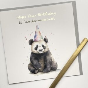 Old English Co. Panda Happy Birthday Card for Her - Fun Panda-monium Party Hat Birthday Card for Mum, Dad, Daughter, Son - Gold Foil Birthday Card for Women and Men | Blank Inside with Envelope