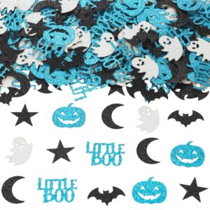 little boo party decorations, 200pcs little boo confetti for table glitter blue black for boys halloween little boo baby shower birthday party supplies