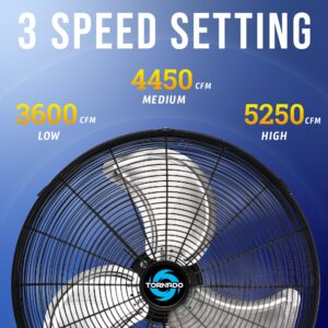 Tornado 20 Inch Pro Series High Velocity Oscillating Wall Mount Fan For Industrial, Commercial, Residential Use 3 Speed 5250 CFM UL Safety Listed