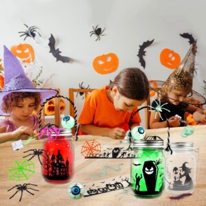 Halloween Crafts for Kids, 4 PCS Halloween Mason Jar with Accessories for DIY Craft, Halloween Art Party Favor Supplies, Halloween Decoration Trick or Treating, Classroom Halloween Art Activities