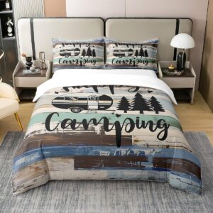 rv camper 100% natural cotton duvet cover set brown white vintage barn door comforter cover set king size for bedroom decor travelling trailer car bedding comforter cover with 2 pillowcases