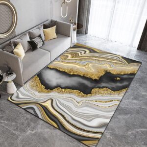 Modern Abstract Black Gold Marble Texture Area Rugs, Light Luxury Black and White Gold-Plated Indoor Non-Slip Kids Rugs, for Living Room Bedroom Kitchen Entryway Floor Mat-5x6ft