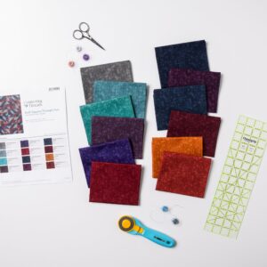 Connecting Threads Beginner Lap Throw Quilt Kit (40.5" x 56.5") - Half-Square Triangle Fun (Weathered Tonals - Jewel)