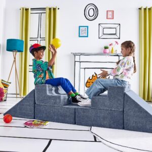 yourigami kids and toddler play gym, playroom couch set, durable modular design, blue lagoon